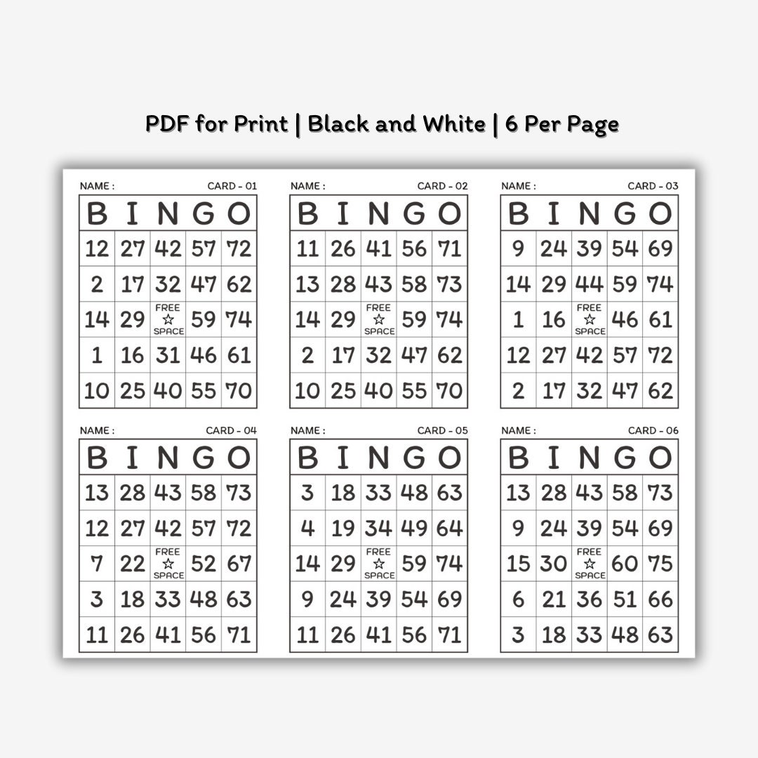 100 Bingo Cards | Printable Set | Black and White Edition | 1, 2, 4, 6 ...