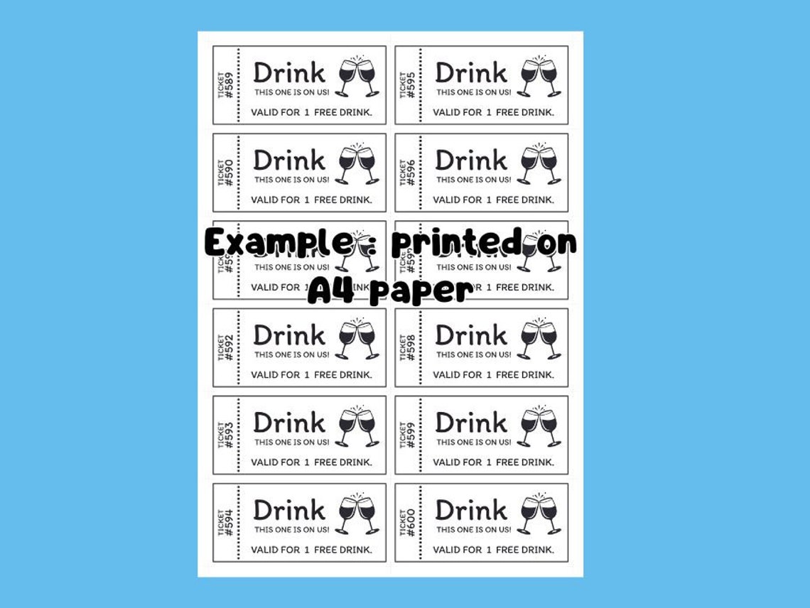 600 Drink Tickets | Printable, A4 Optimized, Cut Lines for Any Paper ...