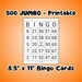 Bingo Cards, 500 Unique Jumbo Printable - Instant PDF Download | Bingo ...