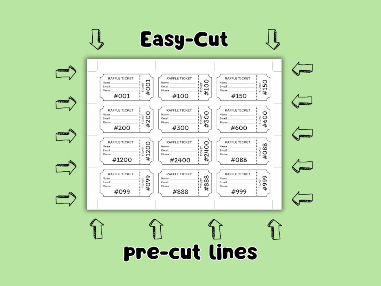 300 Raffle Ticket, Easy to Cut With Pre-cut Lines ,easy to Print ...