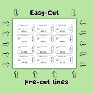 300 Raffle Ticket, Easy to Cut With Pre-cut Lines ,easy to Print ...