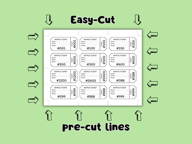 300 Raffle Ticket, Easy to Cut With Pre-cut Lines ,easy to Print ...