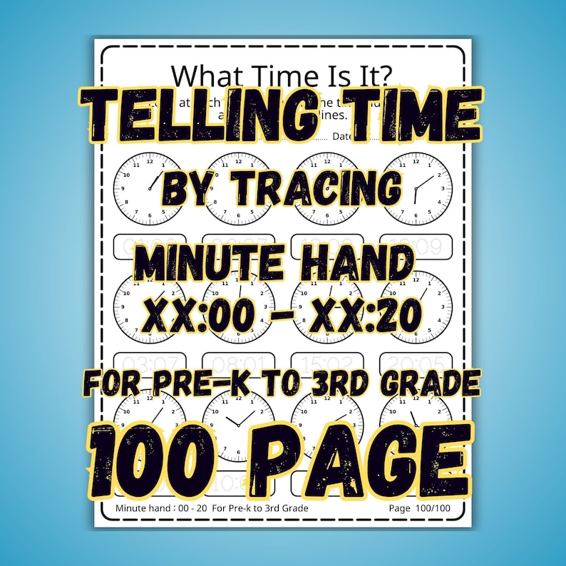 Telling Time by Tracing, Minute Hand : 00 to 20, for Pre-k to 3rd Grade ...