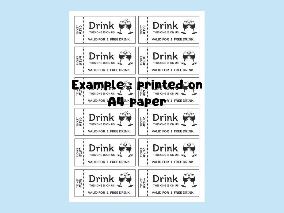200 Drink Tickets | Printable, A4 Optimized, Cut Lines for Any Paper ...