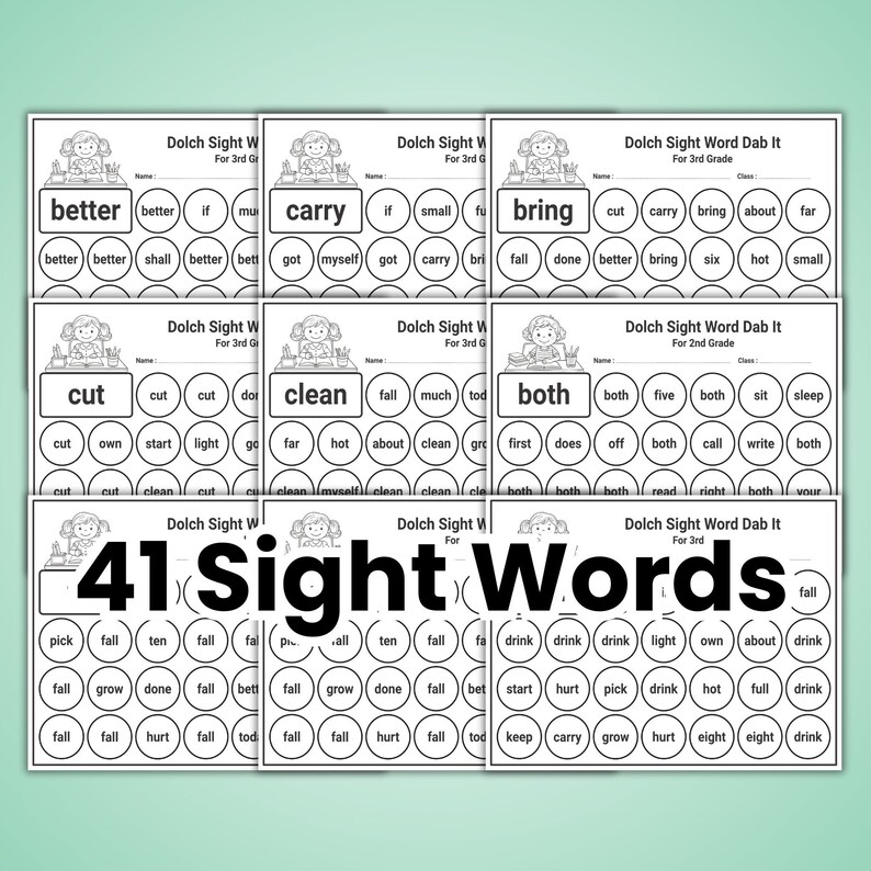 3rd Grade Dolch Sight Word Dab It Worksheets: 41 Printable Activities ...