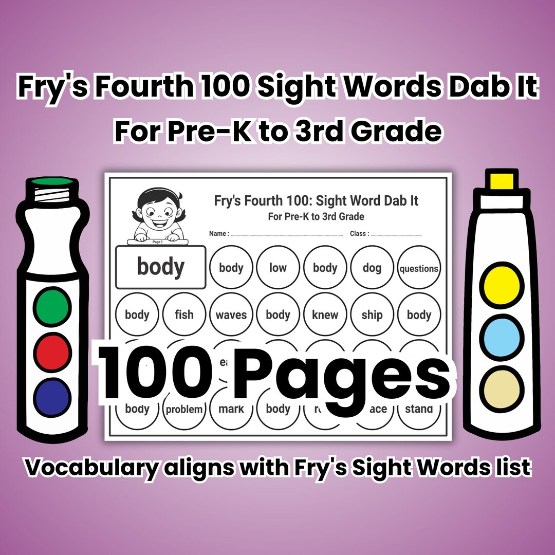 Fry's Fourth 100 Sight Word Dab It Worksheets: 100 Printable Activities ...