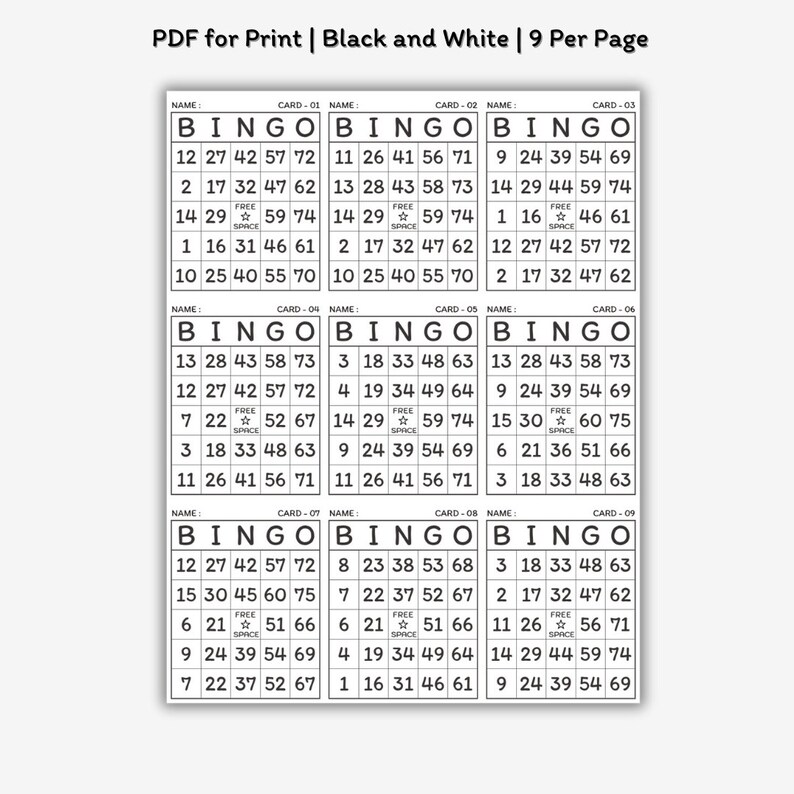 6000 Bingo Cards | Printable Set | Black and White Edition | 1, 2, 4, 6 ...