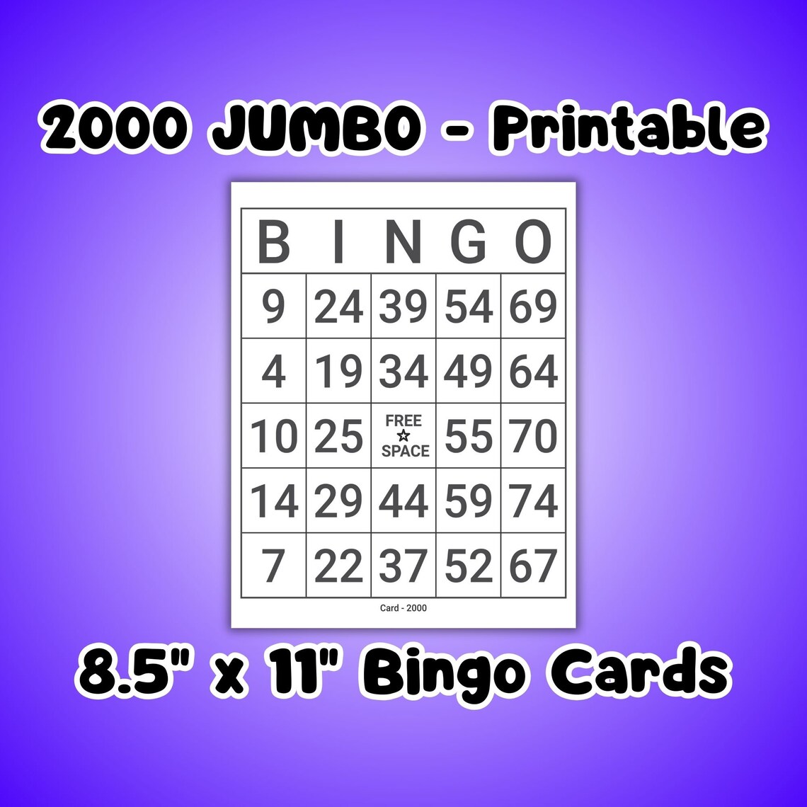 Bingo Cards, 2000 Unique Jumbo Printable - Instant PDF Download | Bingo ...