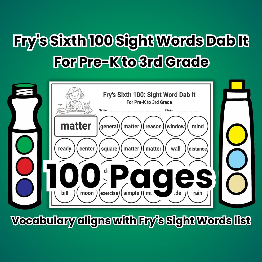 Fry's Sixth 100 Sight Word Dab It Worksheets: 100 Printable Activities ...