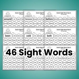 2nd Grade Dolch Sight Word Dab It Worksheets: 46 Printable Activities ...