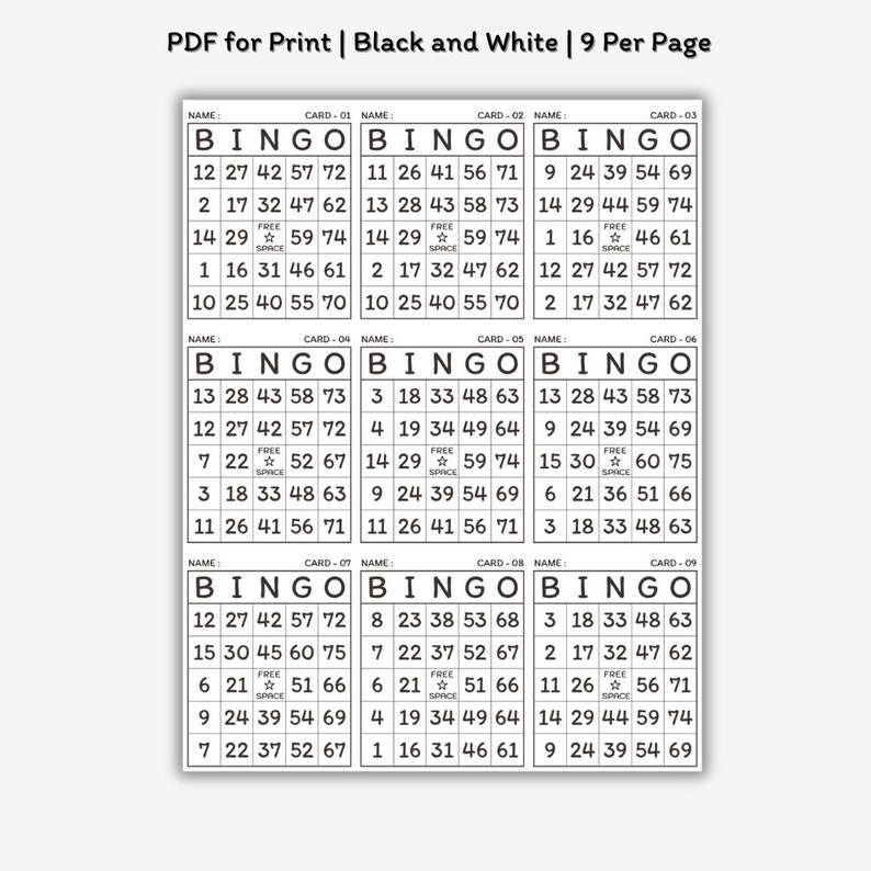 100 Bingo Cards | Printable Set | Black and White Edition | 1, 2, 4, 6 ...