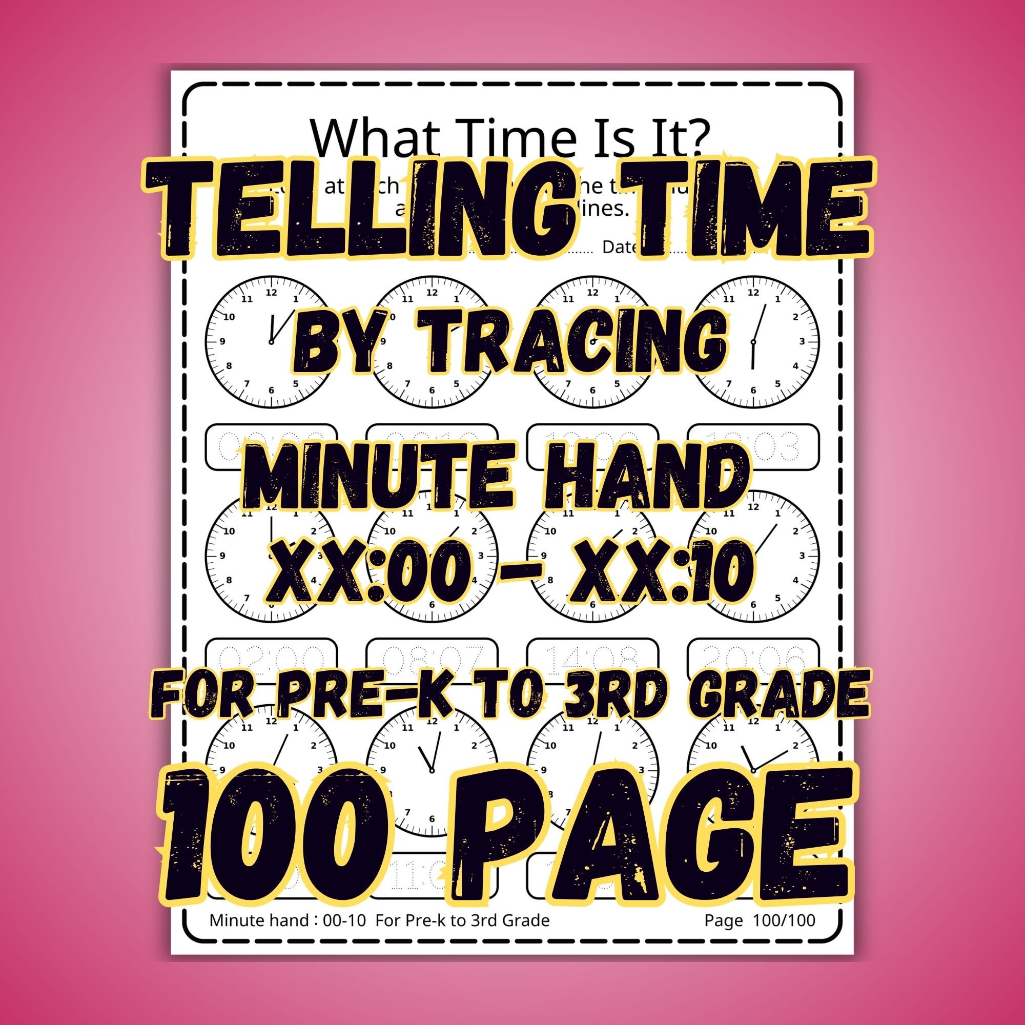 Telling Time by Tracing, Minute Hand : 00 to 10, for Pre-k to 3rd Grade ...