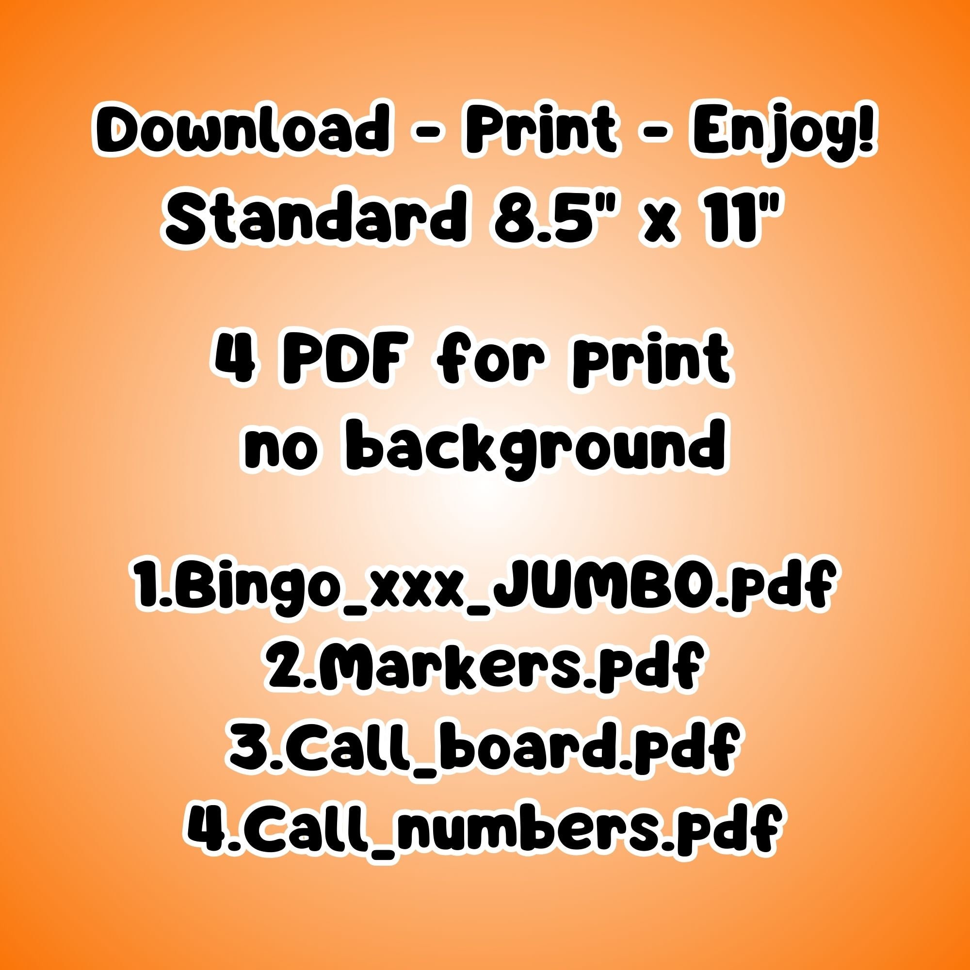 Bingo Cards, 500 Unique Jumbo Printable - Instant PDF Download | Bingo ...