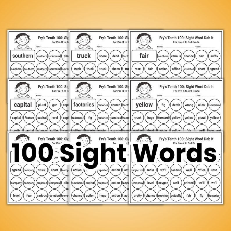 Fry's Tenth 100 Sight Word Dab It Worksheets: 100 Printable Activities ...