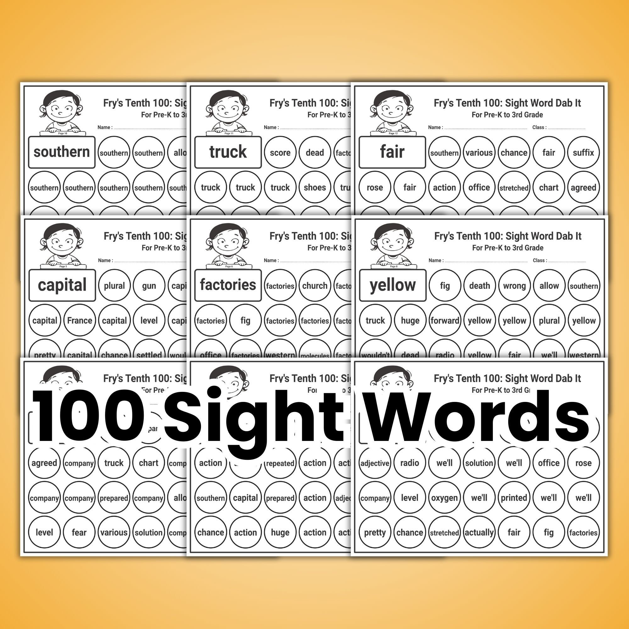 Fry's Tenth 100 Sight Word Dab It Worksheets: 100 Printable Activities ...