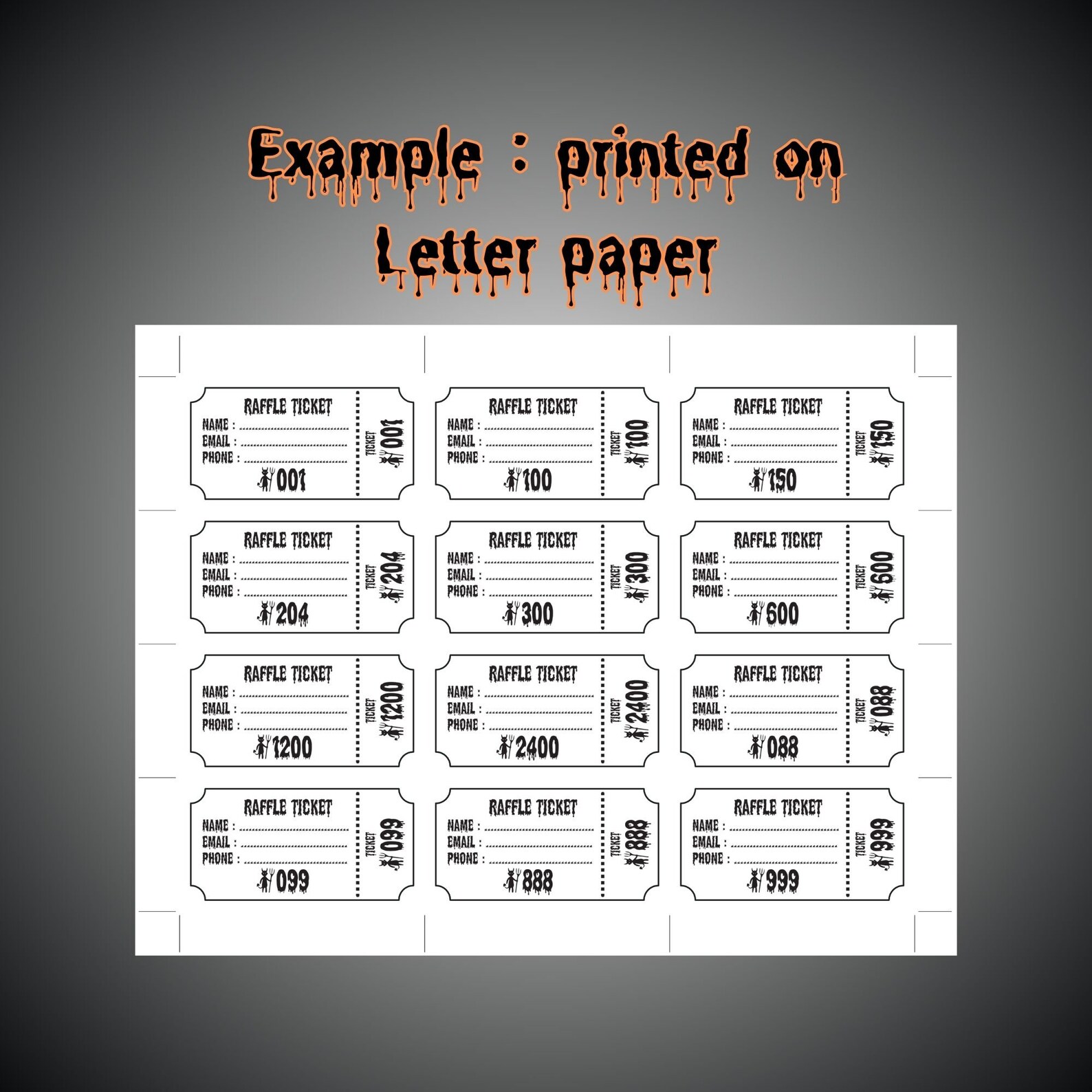 300 Halloween Raffle Ticket, Easy to Cut With Pre-cut Lines ,easy to ...