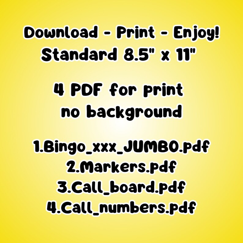 100 Unique Jumbo Printable Bingo Cards Instant PDF Download Bingo Game ...