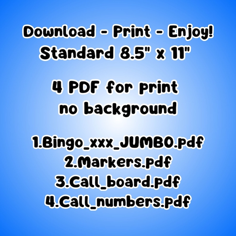 Bingo Cards, 300 Unique Jumbo Printable - Instant PDF Download | Bingo ...