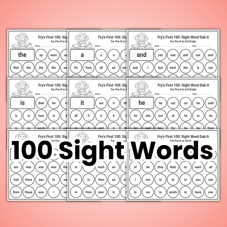 Fry's First 100 Sight Word Dab It Worksheets: 100 Printable Activities ...