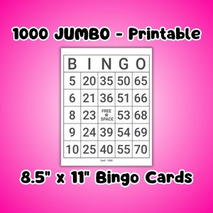 Bingo Cards, 1000 Unique Jumbo Printable - Instant PDF Download | Bingo ...