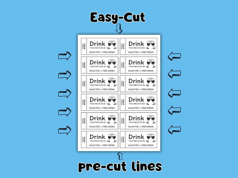 600 Drink Tickets | Printable, A4 Optimized, Cut Lines for Any Paper ...