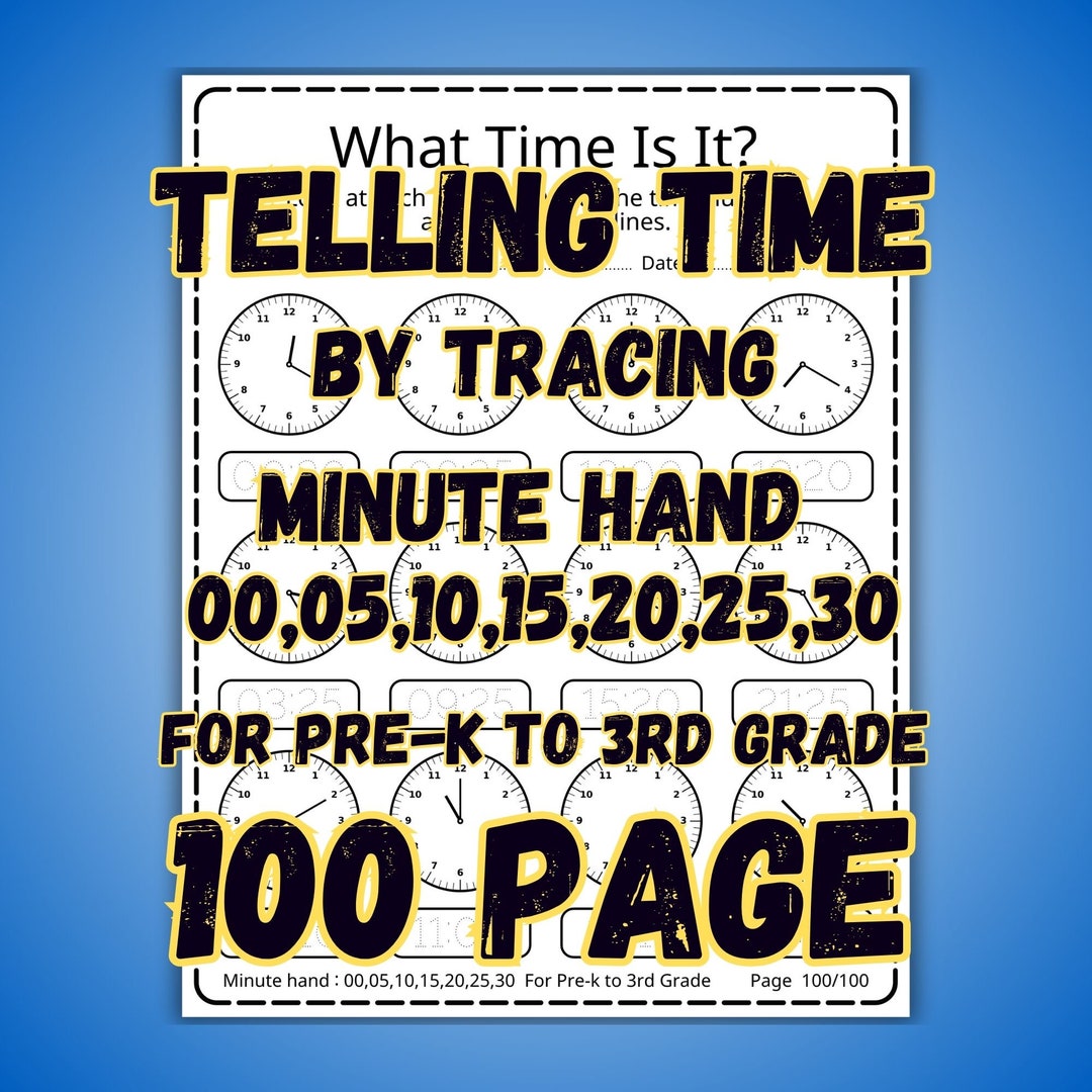 Telling Time by Tracing, Minute Hand : 00,05,10,15,20,25,30 for Pre-k ...