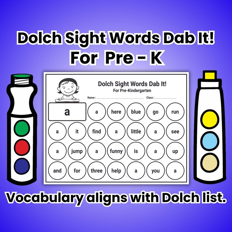 Pre-k Dolch Sight Word Dab It Worksheets: 40 Printable Activities for ...