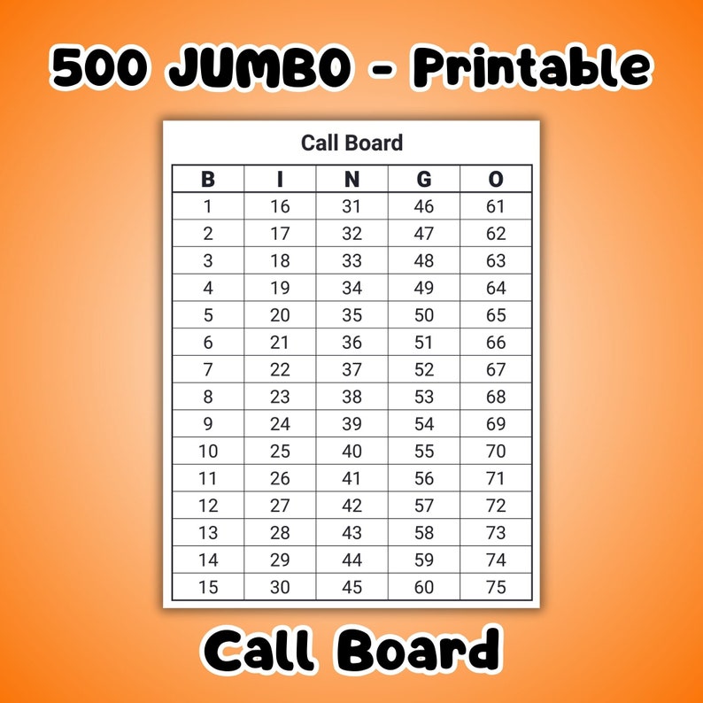 Bingo Cards, 500 Unique Jumbo Printable - Instant PDF Download | Bingo ...