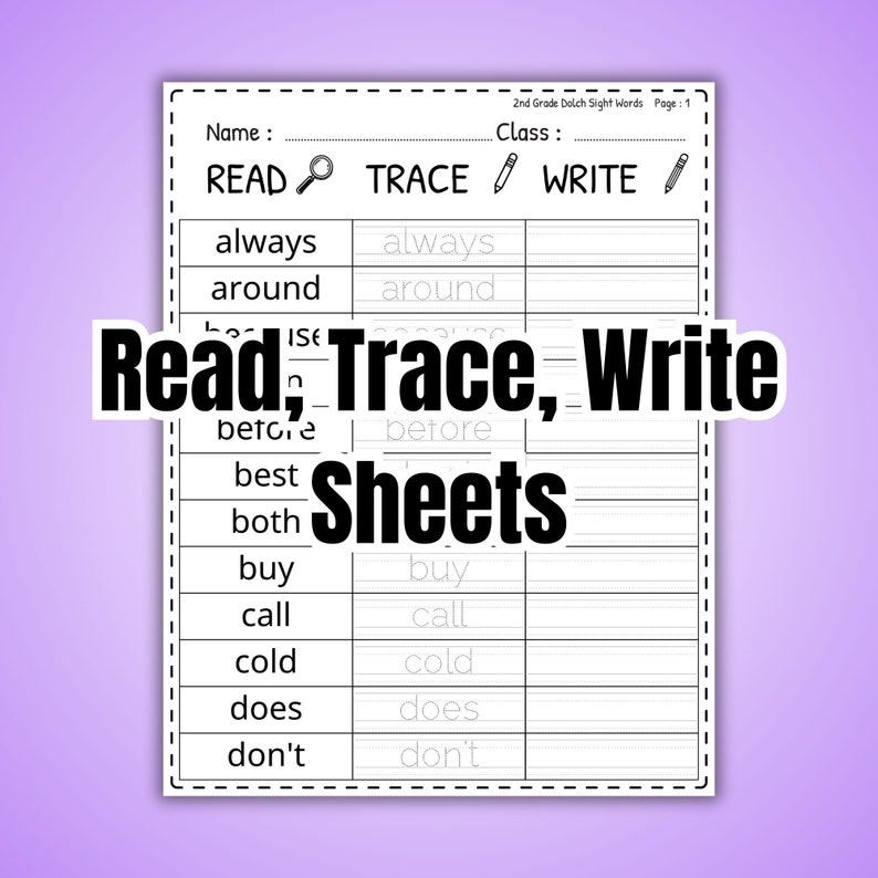 Dolch Sight Words for 2nd Grade Bundle: Read, Trace, Write Worksheets ...