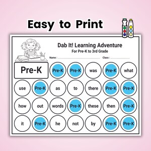 Kindergarten Dolch Sight Word Dab It Worksheets: 52 Printable ...