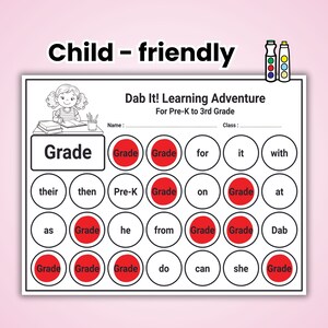 Kindergarten Dolch Sight Word Dab It Worksheets: 52 Printable ...