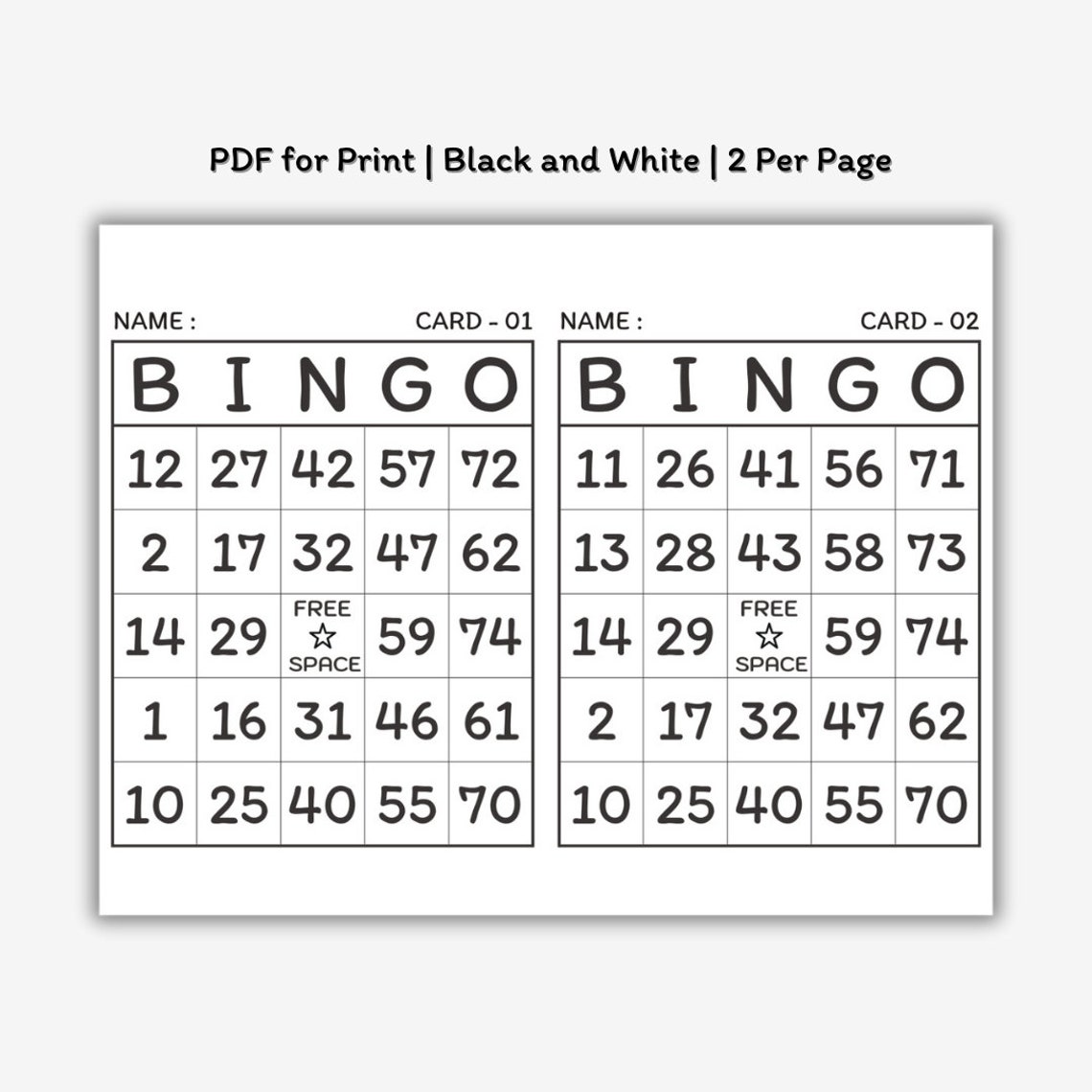 250 Bingo Cards | Printable Set | Black and White Edition | 1, 2, 4, 6 ...