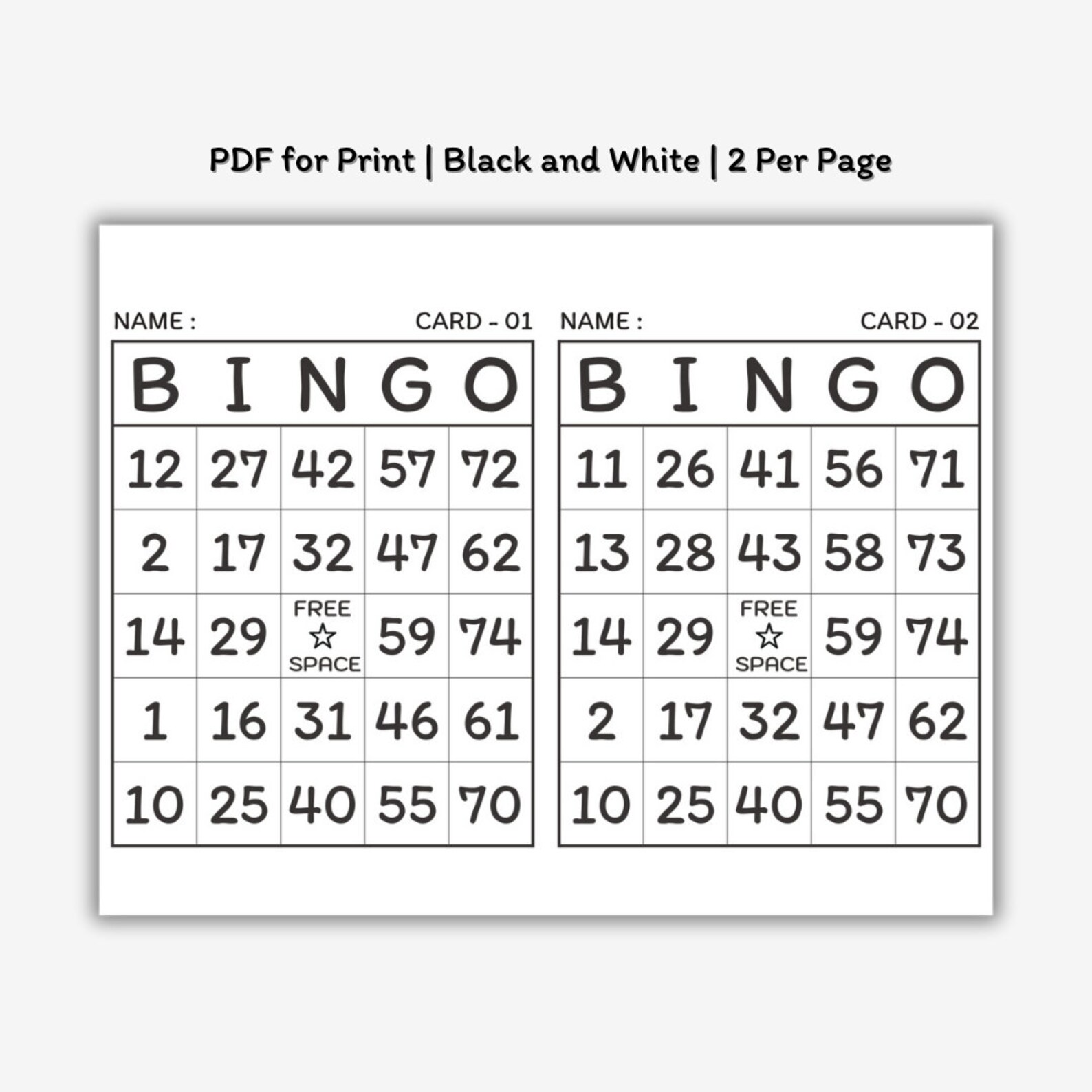 250 Bingo Cards | Printable Set | Black and White Edition | 1, 2, 4, 6 ...