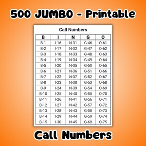 Bingo Cards, 500 Unique Jumbo Printable - Instant PDF Download | Bingo ...