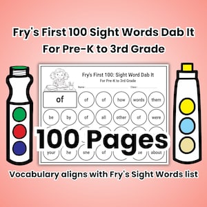 Fry's First 100 Sight Word Dab It Worksheets: 100 Printable Activities ...