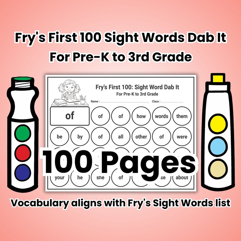Fry's First 100 Sight Word Dab It Worksheets: 100 Printable Activities ...