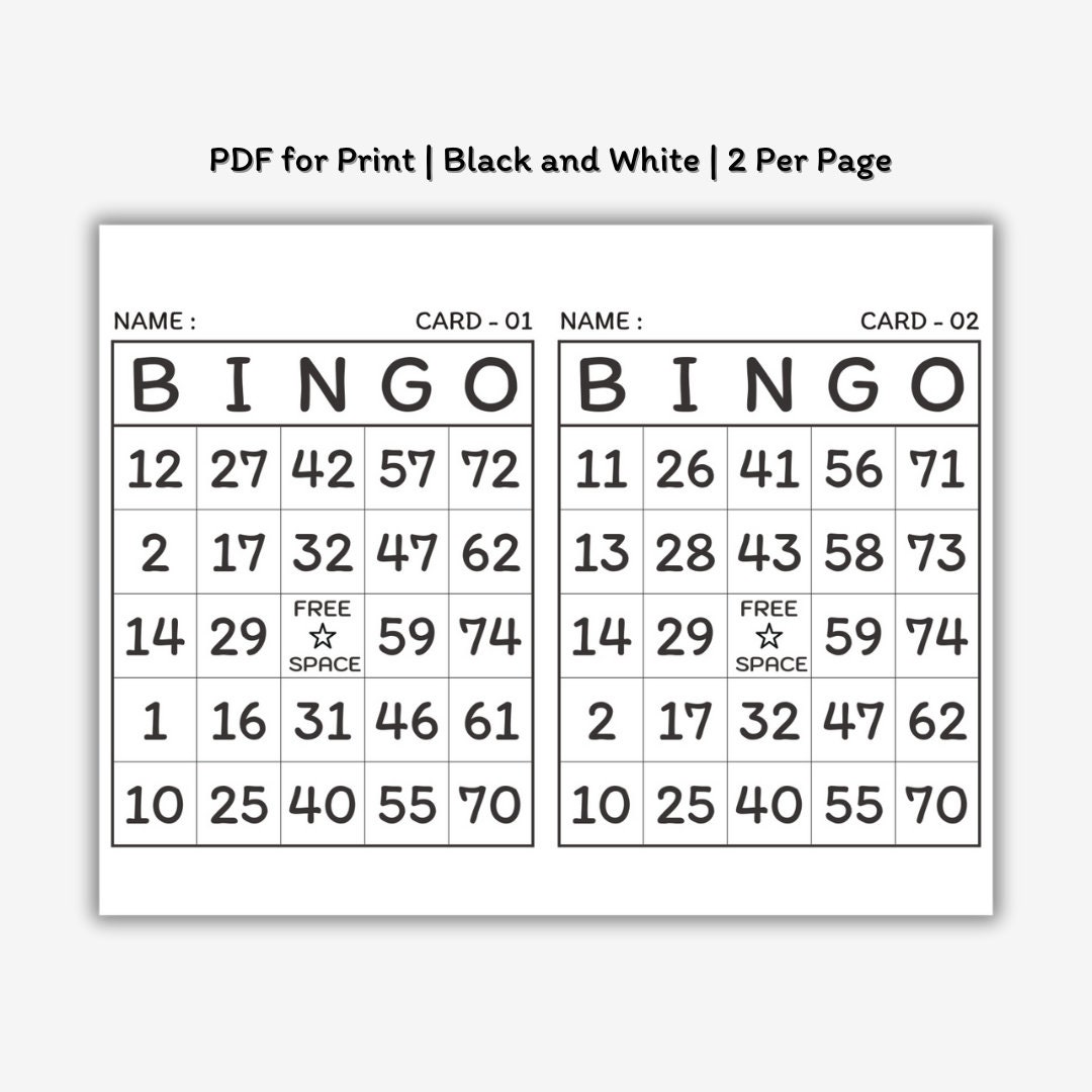 1000 Bingo Cards | Printable Set | Black and White Edition | 1, 2, 4, 6 ...