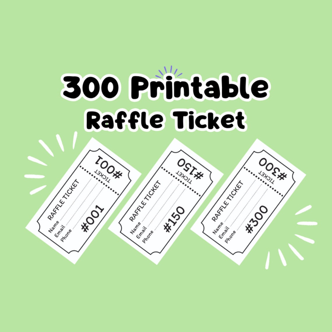 300 Raffle Ticket, Easy to Cut With Pre-cut Lines ,easy to Print ...