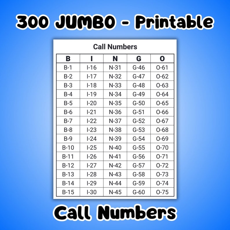 Bingo Cards, 300 Unique Jumbo Printable - Instant PDF Download | Bingo ...