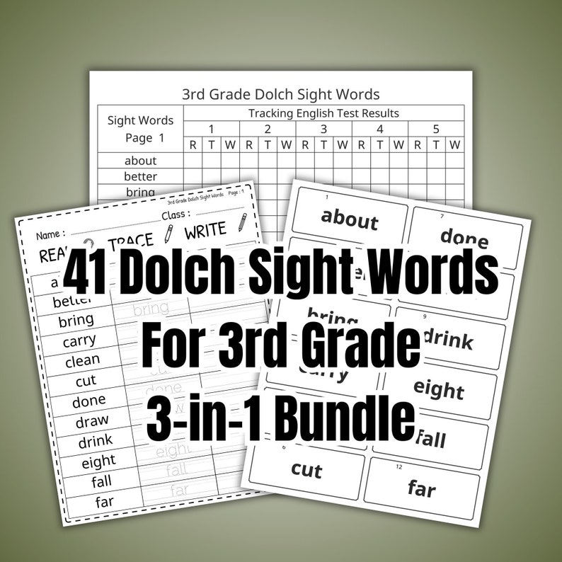 Dolch Sight Words for 3rd Grade Bundle: Read, Trace, Write Worksheets ...
