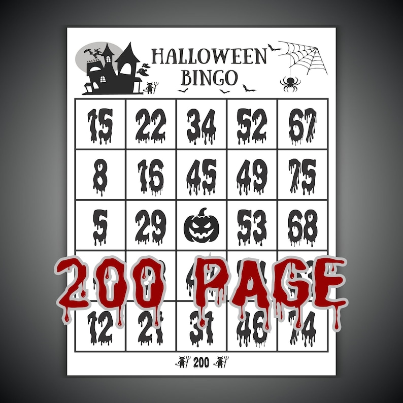 Halloween Bingo Game: 200 Unique Large Print Cards (PDF Download) - Etsy