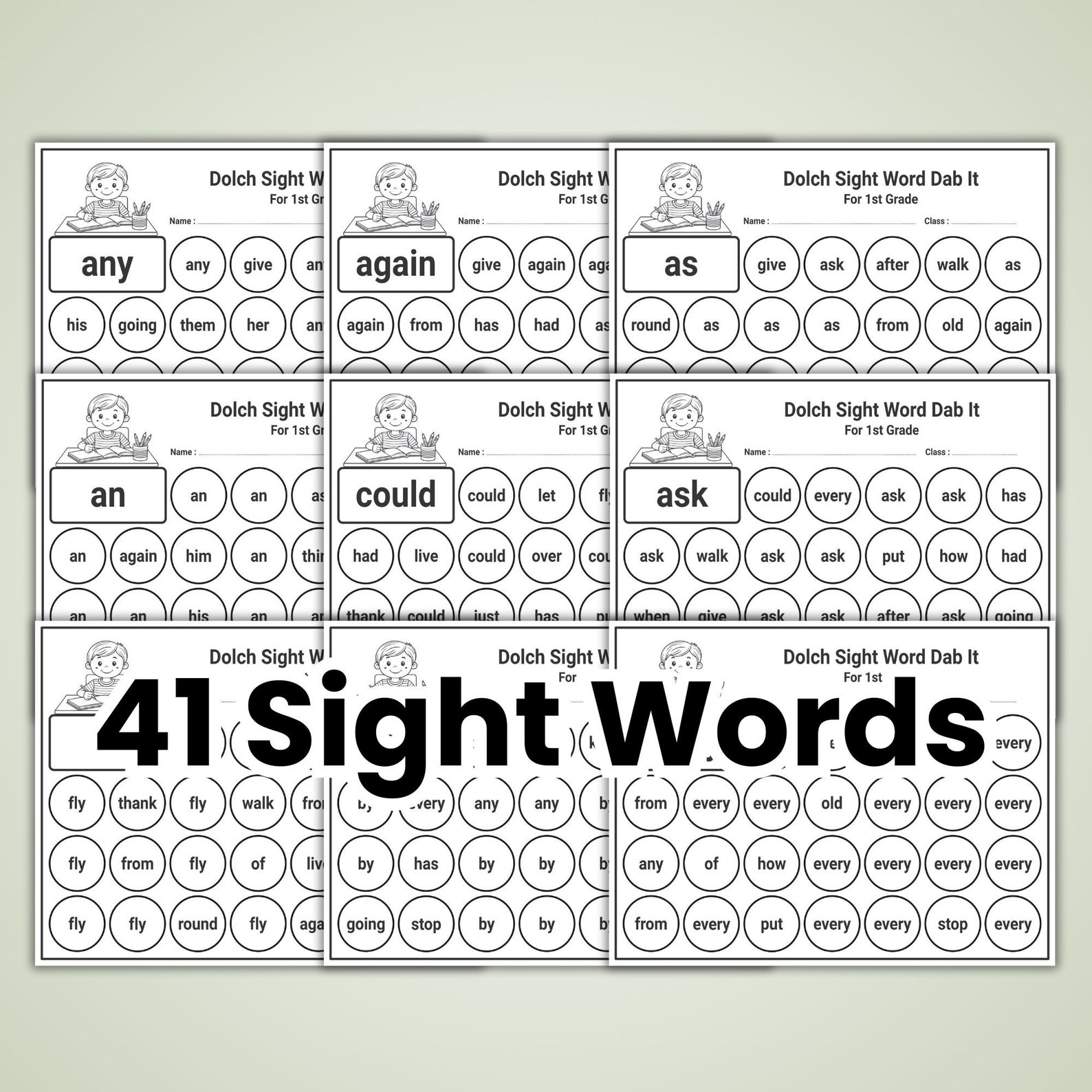 1st Grade Dolch Sight Word Dab It Worksheets: 41 Printable Activities ...