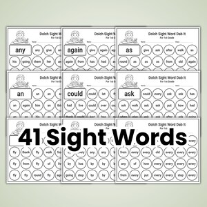 1st Grade Dolch Sight Word Dab It Worksheets: 41 Printable Activities ...