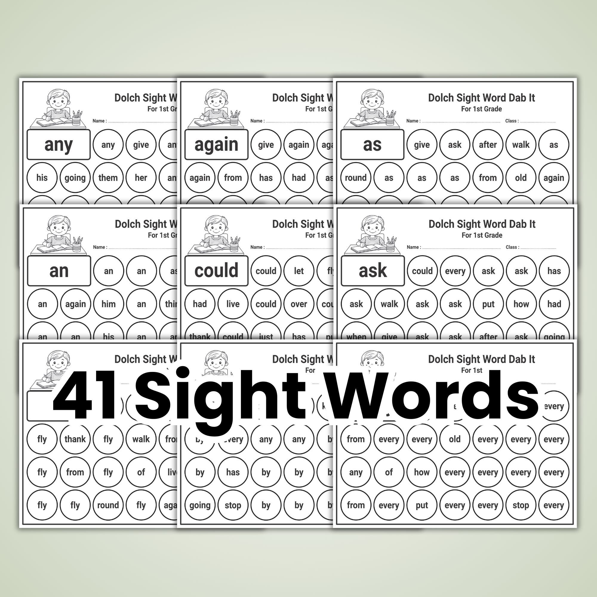1st Grade Dolch Sight Word Dab It Worksheets: 41 Printable Activities ...