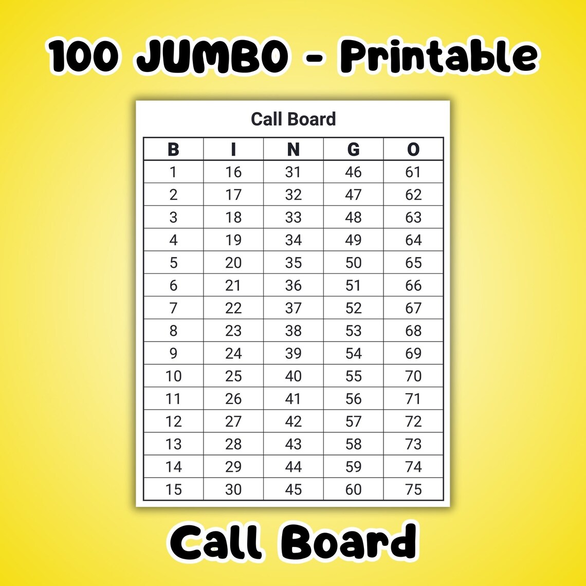 Bingo Cards, 100 Unique Jumbo Printable - Instant PDF Download | Bingo ...