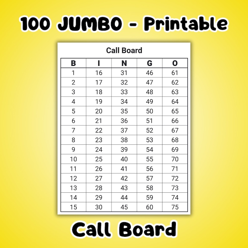 Bingo Cards, 100 Unique Jumbo Printable - Instant PDF Download | Bingo ...
