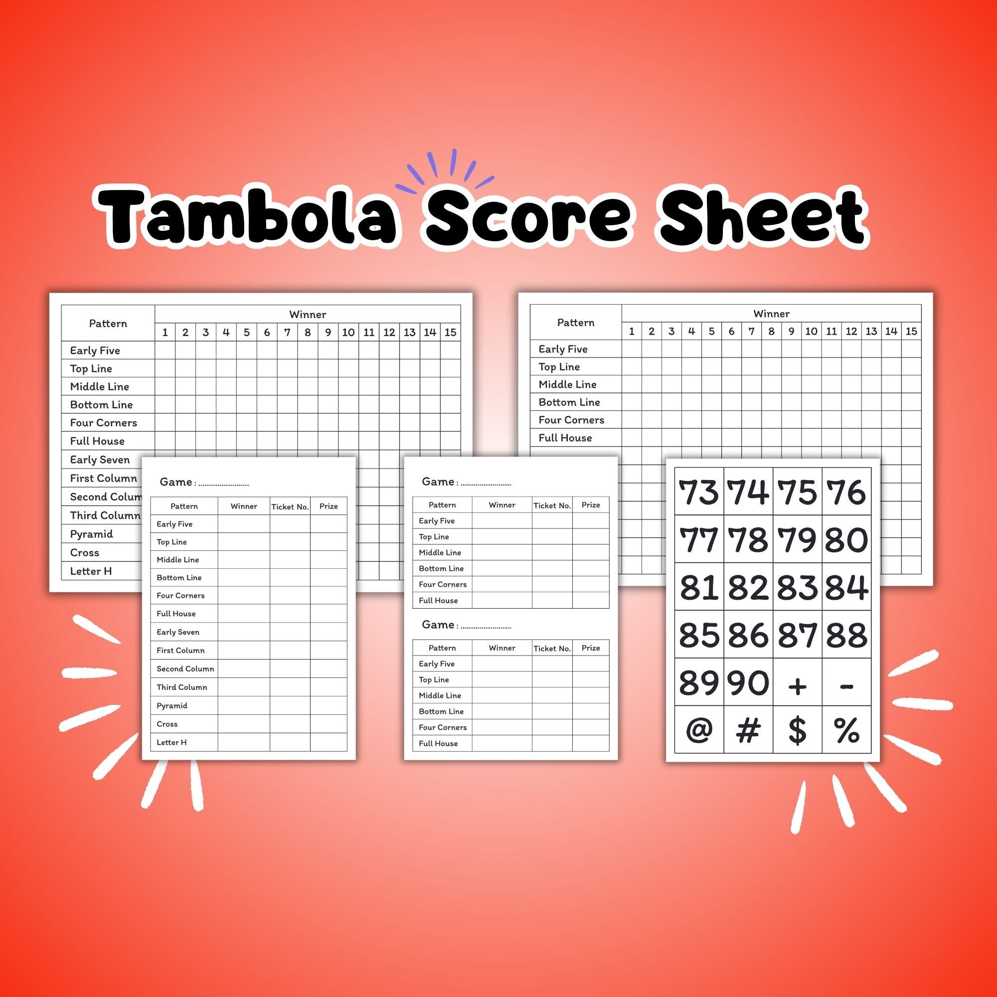 Tambola Score Sheets ,housie Indian Bingo Printable A4 Size PDF ...