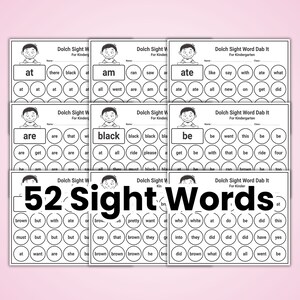 Kindergarten Dolch Sight Word Dab It Worksheets: 52 Printable ...