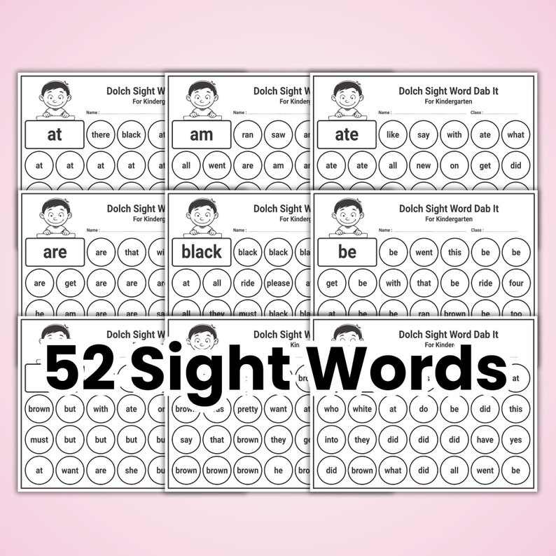 Kindergarten Dolch Sight Word Dab It Worksheets: 52 Printable ...