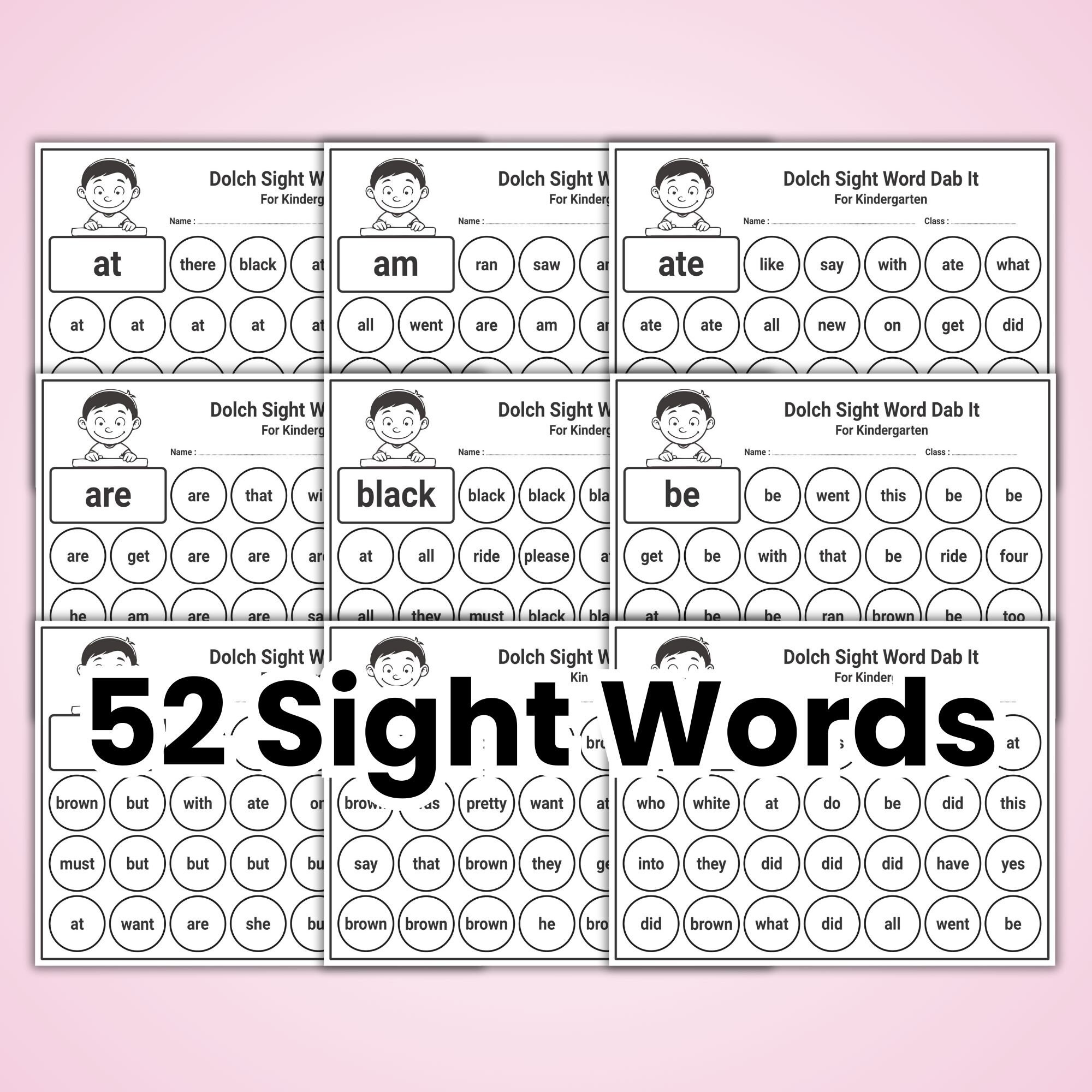 Kindergarten Dolch Sight Word Dab It Worksheets: 52 Printable ...